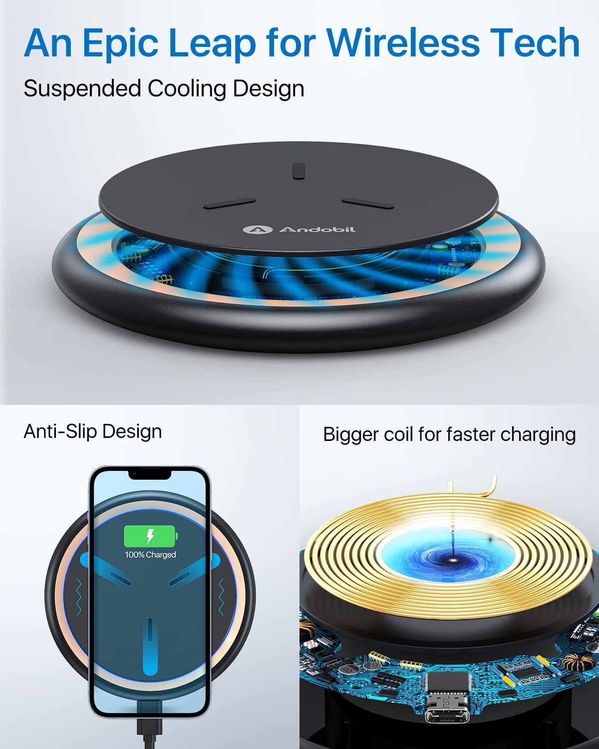 andobil Wireless Charger [2022 Advanced Chip] Qi-Certified 15W/10W/7.5W Safest Wireless Charging Pad Compatible Samsung Galaxy S22/S22 Ultra/S21/S21 Fe/S20/S10/Note 20/10, iPhone 13/13 Pro/12/11/XS/X