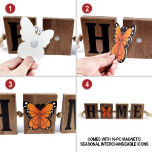 Winder Rustic Home Sign & Love Sign with 10-PC Interchangeable Holiday 2-Side Cutout Decorative Letters Seasonal Wooden Freestanding Decorations for Spring Easter 4th of July Home Decor (Natural)