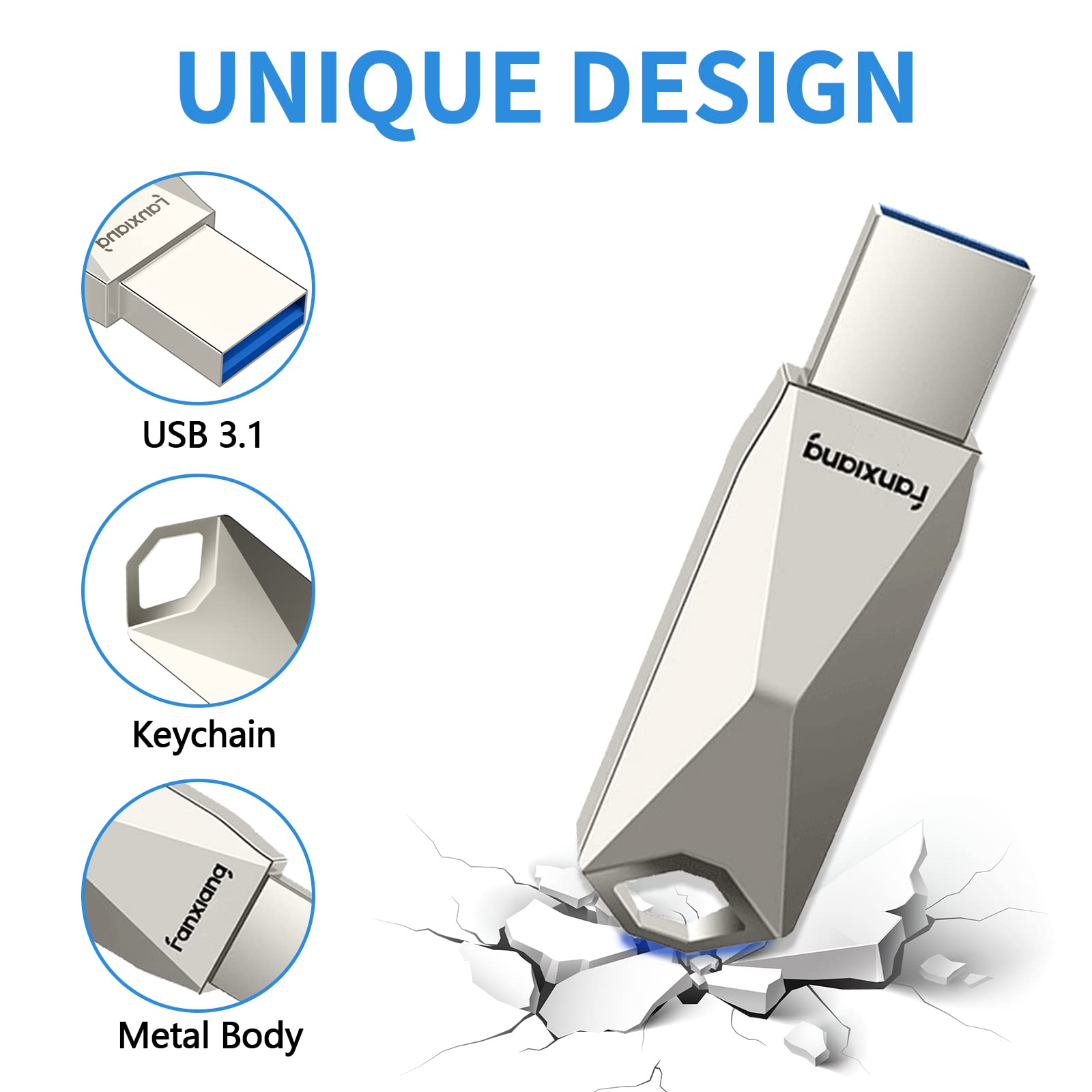 Fanxiang USB 64GB Flash Drive 3.1, Read Speed up to 250MB/S, USB Thumb Drive Portable Small High-Speed Storage Memory Stick, Suitable for PC/Tablet/Mac/Laptop(Silver)