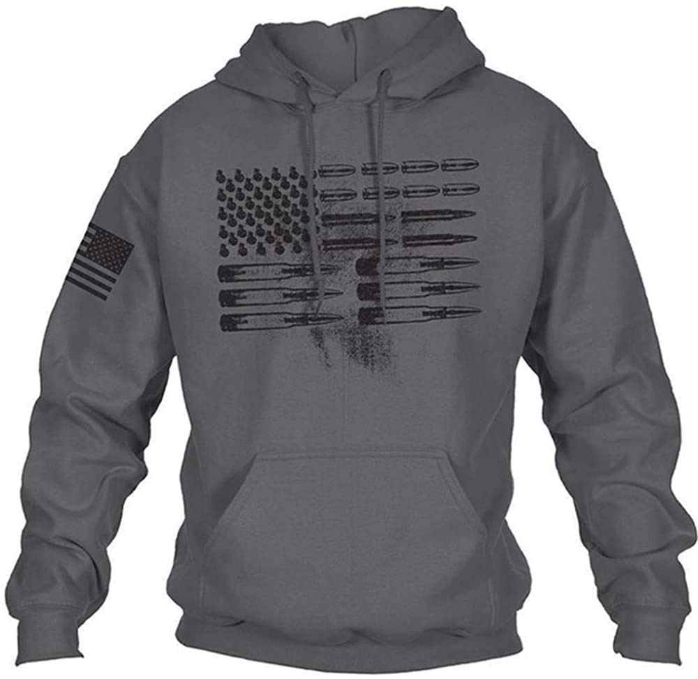 Vdnerjg Mens Hoodies Long Sleeve American Flag Graphic Drawstring Hooded Pullover Sweatshirts Grey