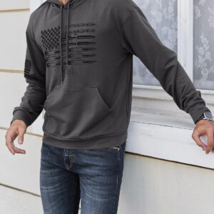 Vdnerjg Mens Hoodies Long Sleeve American Flag Graphic Drawstring Hooded Pullover Sweatshirts Grey