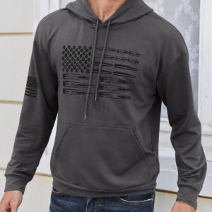 Vdnerjg Mens Hoodies Long Sleeve American Flag Graphic Drawstring Hooded Pullover Sweatshirts Grey