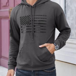 Vdnerjg Mens Hoodies Long Sleeve American Flag Graphic Drawstring Hooded Pullover Sweatshirts Grey