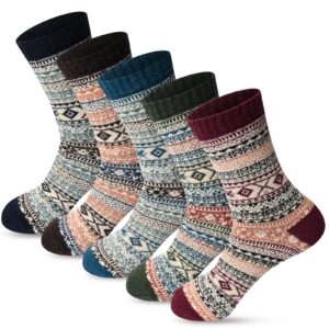 fyc winter womens socks wool warm thick knit cozy crew casual vintage soft socks for women christmas gifts socks 5 pairs