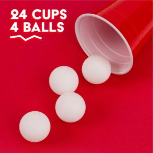 BayView Beer Pong Set Complete | 24 Cups & 4 Balls | America's #1 Drinking Game, Reusable