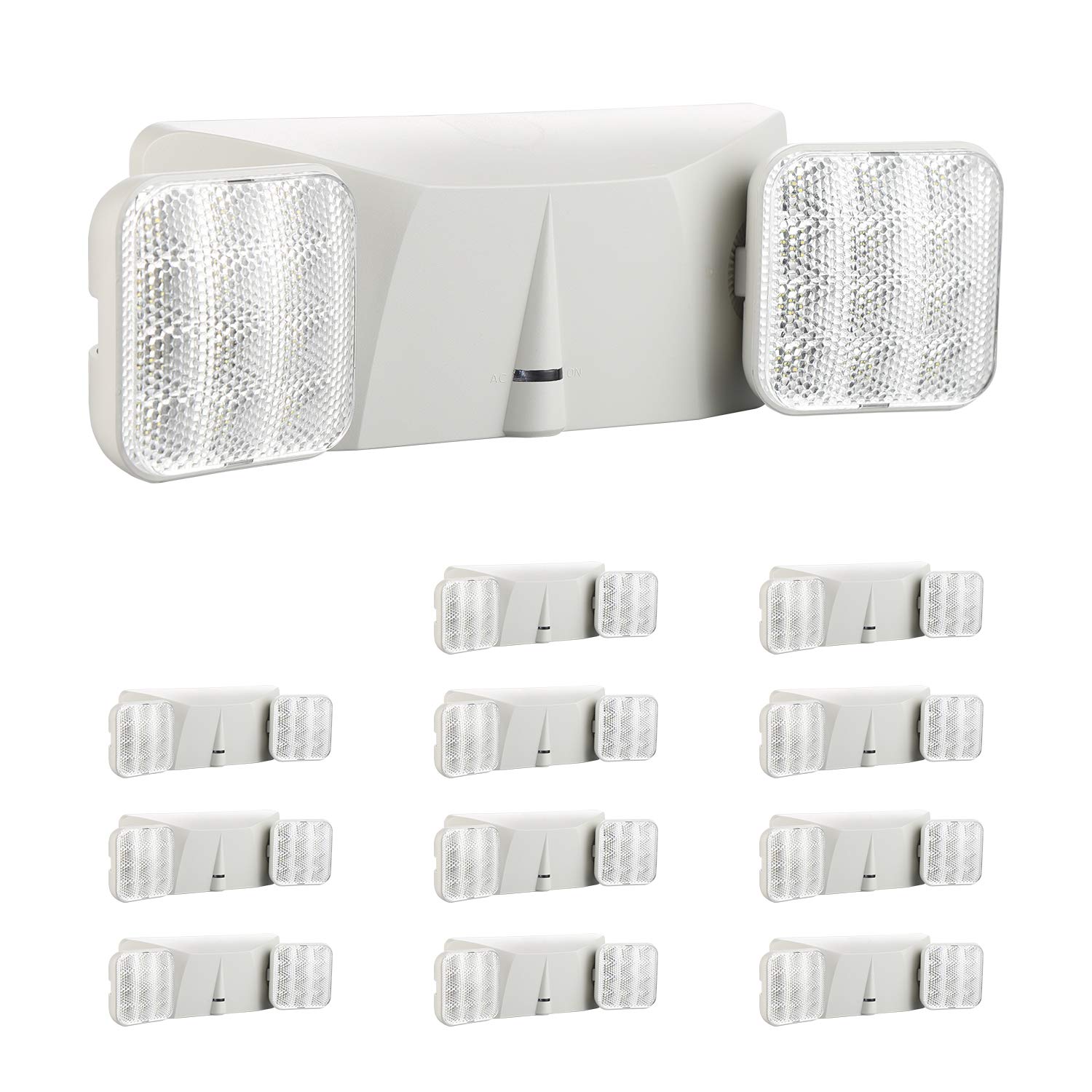 SPECTSUN 12 Pack White Emergency Lighting with 2 LED Heads White Emergency Exit Fixture and Battery Backup -UL 924 Certified and CEC Qualified Emergency Light,ABS housing,Adjustable Light Heads