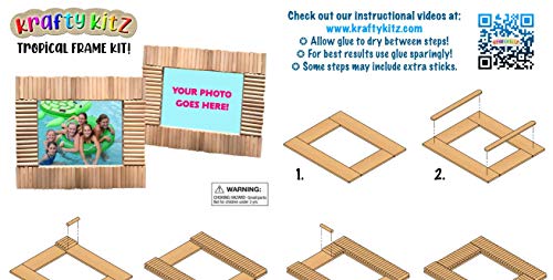 Perfect Stix DIY Tropical Picture Frame Kit Complete with Instructions - Made in USA from Recycled Materials - Krafty Kitz Build Your Own Wooden Craft Stick Kits, Natural Wood Dowel, 1 Frame Kit