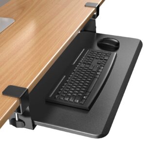 ergear keyboard tray under desk, 26.3” (30.7" including clamps) x 11.8” slide-out enlarged keyboard mouse holder, ergonomic clamp on computer drawer extender, black