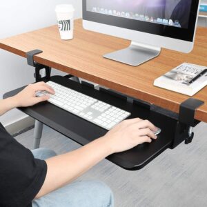 ErGear Keyboard Tray Under Desk, 26.3” (30.7" Including Clamps) x 11.8” Slide-Out Enlarged Keyboard Mouse Holder, Ergonomic Clamp on Computer Drawer Extender, Black