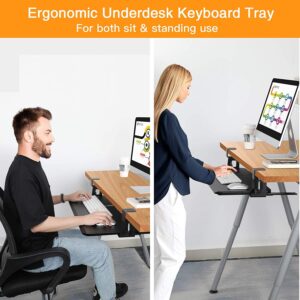 ErGear Keyboard Tray Under Desk, 26.3” (30.7" Including Clamps) x 11.8” Slide-Out Enlarged Keyboard Mouse Holder, Ergonomic Clamp on Computer Drawer Extender, Black