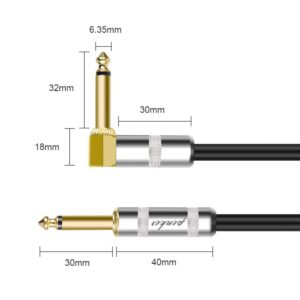 Penker 2 Pack Guitar Instrument Cable 6FT,Right Angle 1/4-Inch TS to Straight 1/4-Inch TS Gold Plated 6.35mm Guitar Cord,2 Meter for Guitar Bass Keyboard Effector Microphone Mixer