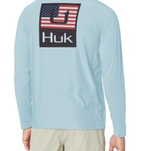 HUK Men's Pursuit Long Sleeve Sun Protecting Fishing Shirt, Huk'd Up Americana-Ice Blue, XX-Large