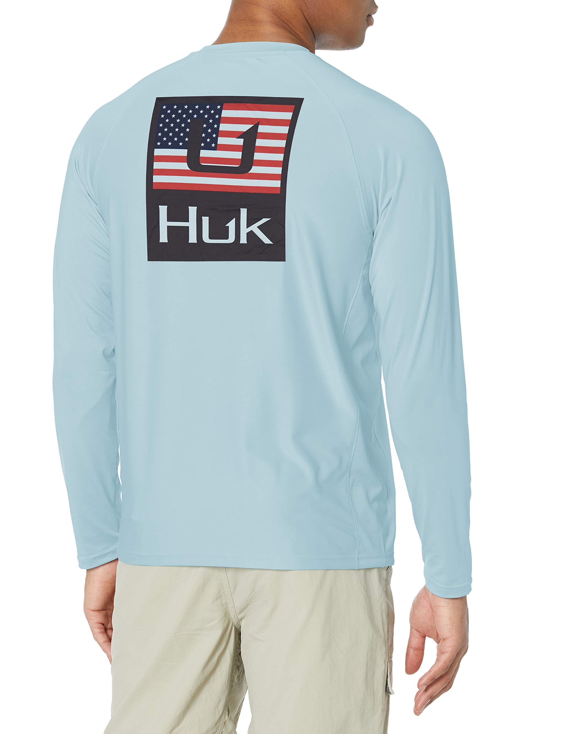 HUK Men's Pursuit Long Sleeve Sun Protecting Fishing Shirt, Huk'd Up Americana-Ice Blue, XX-Large