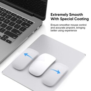 JEDIA Mouse Pad, Silver Premium Hard Metal Aluminum Mousepad, Double Side Waterproof Ultra Smooth Mouse Pad for Fast and Accurate Mouse Control for Office and Gaming, 9.4 x 7.9inch