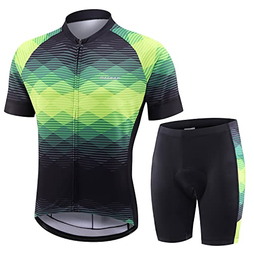 BALEAF Men's Cycling Jersey Set Bicycle Short Sleeve Mountain Bike Shirts Clothing Outfit MTB Summer UPF50+ Black/Yellow/Green Size XL