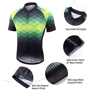 BALEAF Men's Cycling Jersey Set Bicycle Short Sleeve Mountain Bike Shirts Clothing Outfit MTB Summer UPF50+ Black/Yellow/Green Size XL