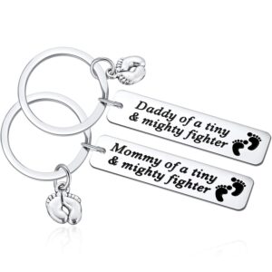 ralukiia nicu dad mom preemie baby gift - mommy/daddy of a tiny mighty fighter keychain support nicu parents care basket neonatal intensive care unit gift