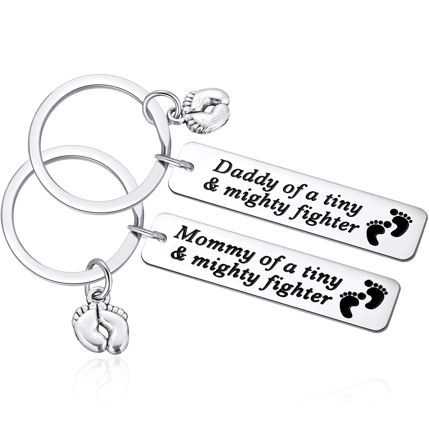 Ralukiia NICU Dad Mom Preemie Baby Gift - Mommy/Daddy of A Tiny Mighty Fighter Keychain Support NICU Parents Care Basket Neonatal Intensive Care Unit Gift