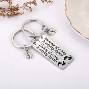 Ralukiia NICU Dad Mom Preemie Baby Gift - Mommy/Daddy of A Tiny Mighty Fighter Keychain Support NICU Parents Care Basket Neonatal Intensive Care Unit Gift