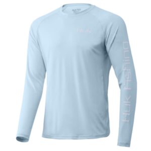 huk men's pursuit long sleeve sun protecting fishing shirt, huk'd up flag-ice blue, medium