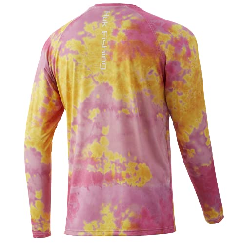 HUK Men's Pattern Pursuit Long Sleeve Performance Fishing Shirt, Pink Lady, Small