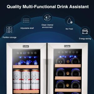 COLZER 24 Inch Beverage Fridge and Wine Cooler Dual Zone, Wine Beverage Refrigerator 18 Bottles and 57 Cans (120L) for Beer Wine Soda Drink