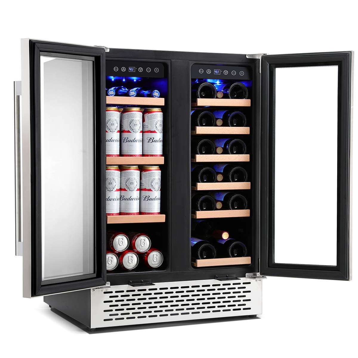 COLZER 24 Inch Beverage Fridge and Wine Cooler Dual Zone, Wine Beverage Refrigerator 18 Bottles and 57 Cans (120L) for Beer Wine Soda Drink