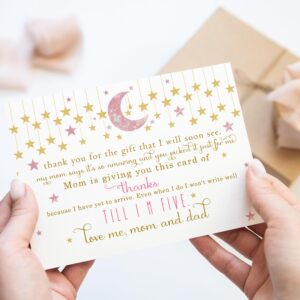 25 Twinkle Little Star Baby Thank You Cards Pack – Girls Baby Shower Notes with Envelopes Set, Prefilled Message, Customizable and Personalize Blank Stationery Pink and Gold, New Parents Gift Ideas