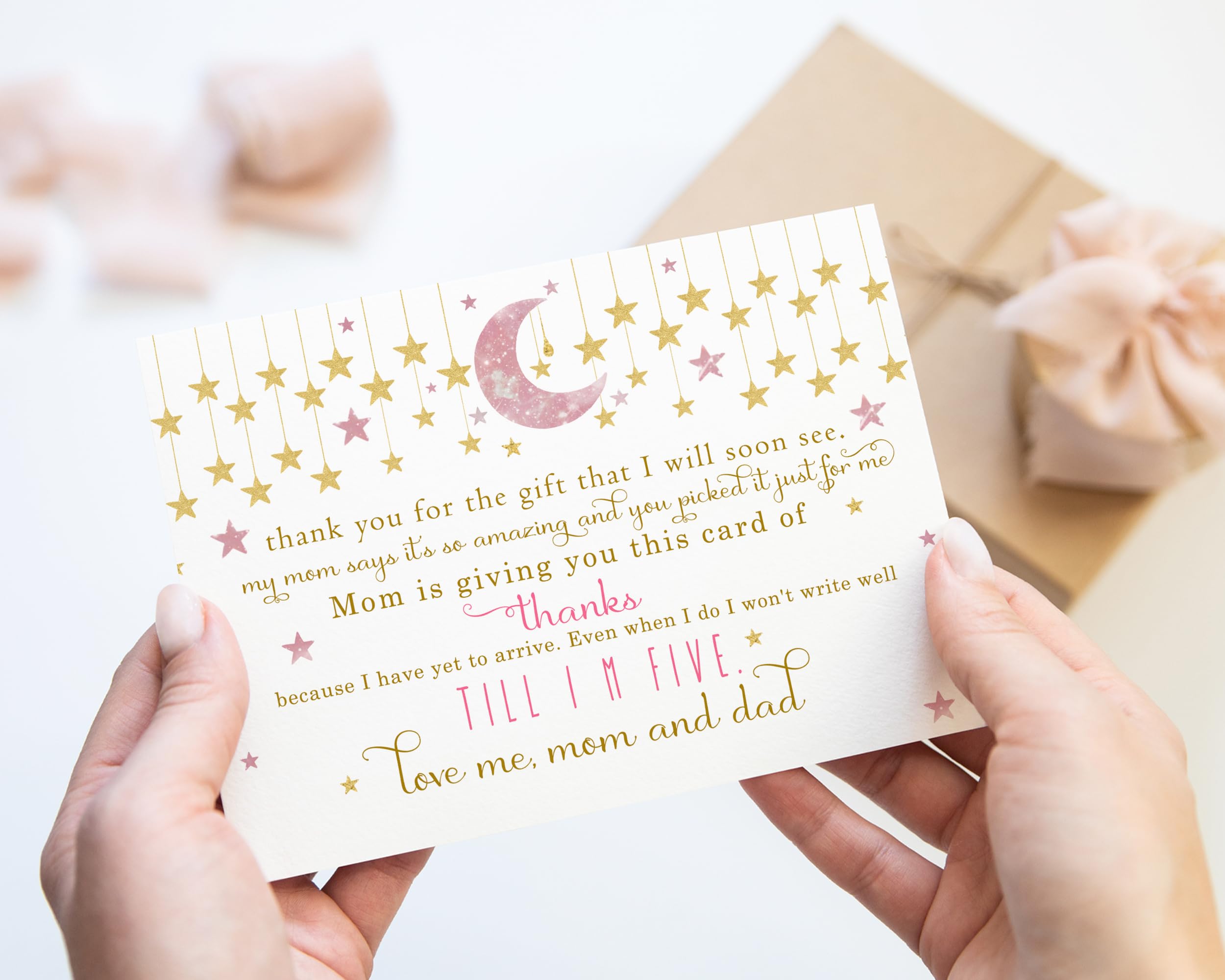 25 Twinkle Little Star Baby Thank You Cards Pack – Girls Baby Shower Notes with Envelopes Set, Prefilled Message, Customizable and Personalize Blank Stationery Pink and Gold, New Parents Gift Ideas