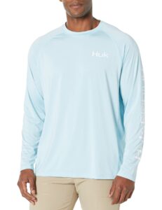 huk men's pursuit long sleeve sun protecting fishing shirt, bass-ice blue, x-large