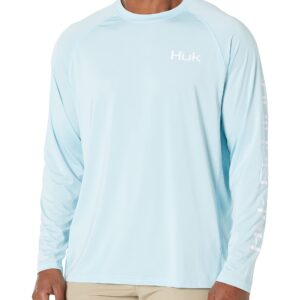 HUK Men's Pursuit Long Sleeve Sun Protecting Fishing Shirt, Bass-Ice Blue, X-Large