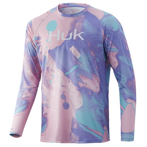 HUK Men's Pattern Pursuit Long Sleeve Performance Fishing Shirt, Blue Radiance-Lava, 3X-Large