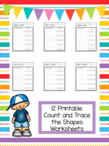 12 printable count and trace the shapes worksheets