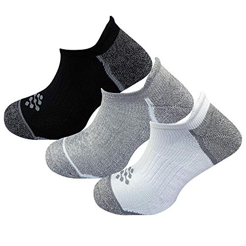 True Energy Women's No Show Tab Running Socks with Infrared Thread- Pain Relief & Circulation Help, (3-Pack) (White Black Grey, S/M)