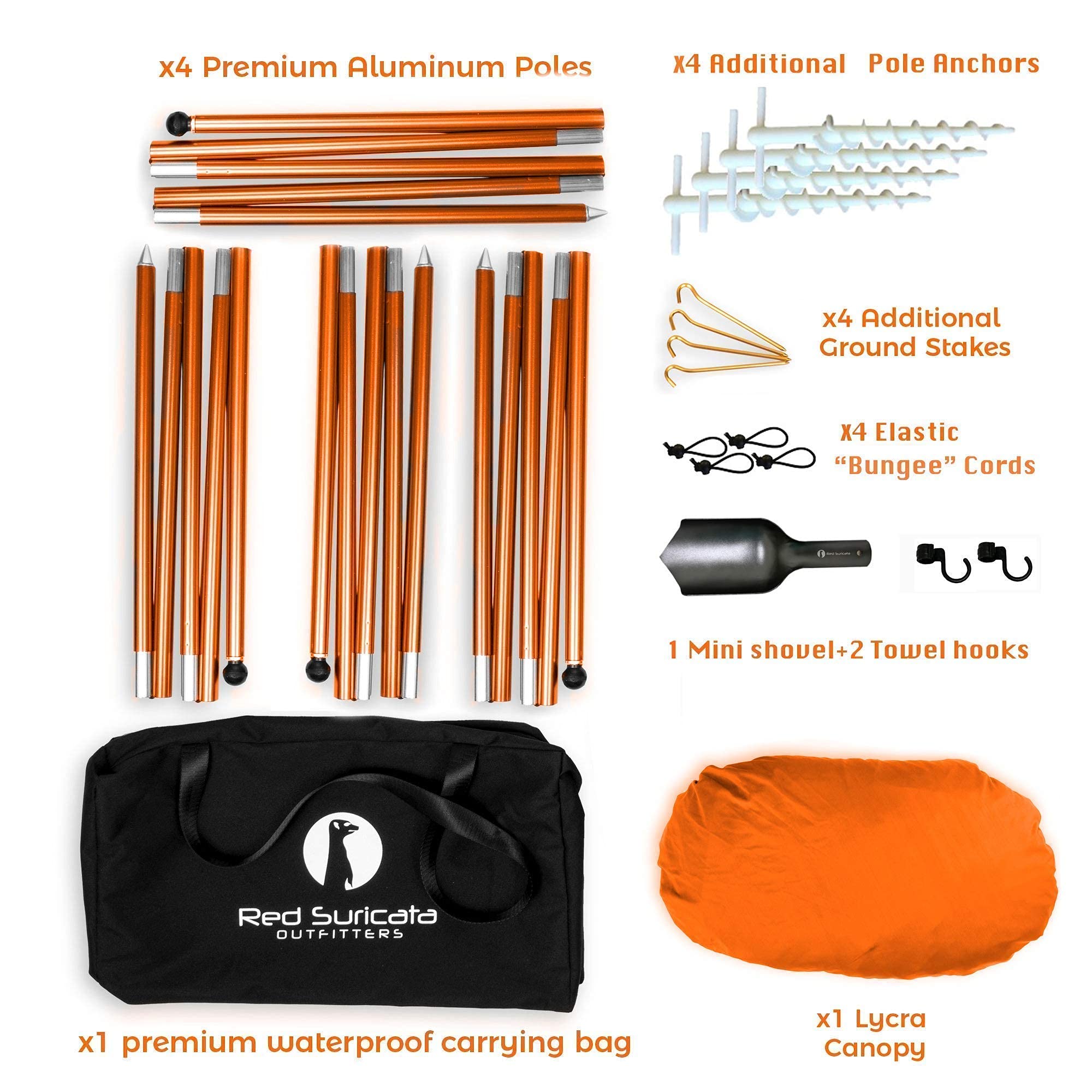 Red Suricata Family Beach Tent & Beach Canopy & 2 Beverage Holders Bundle - UPF50 UV Sun Shade Shelter (Medium, Orange)