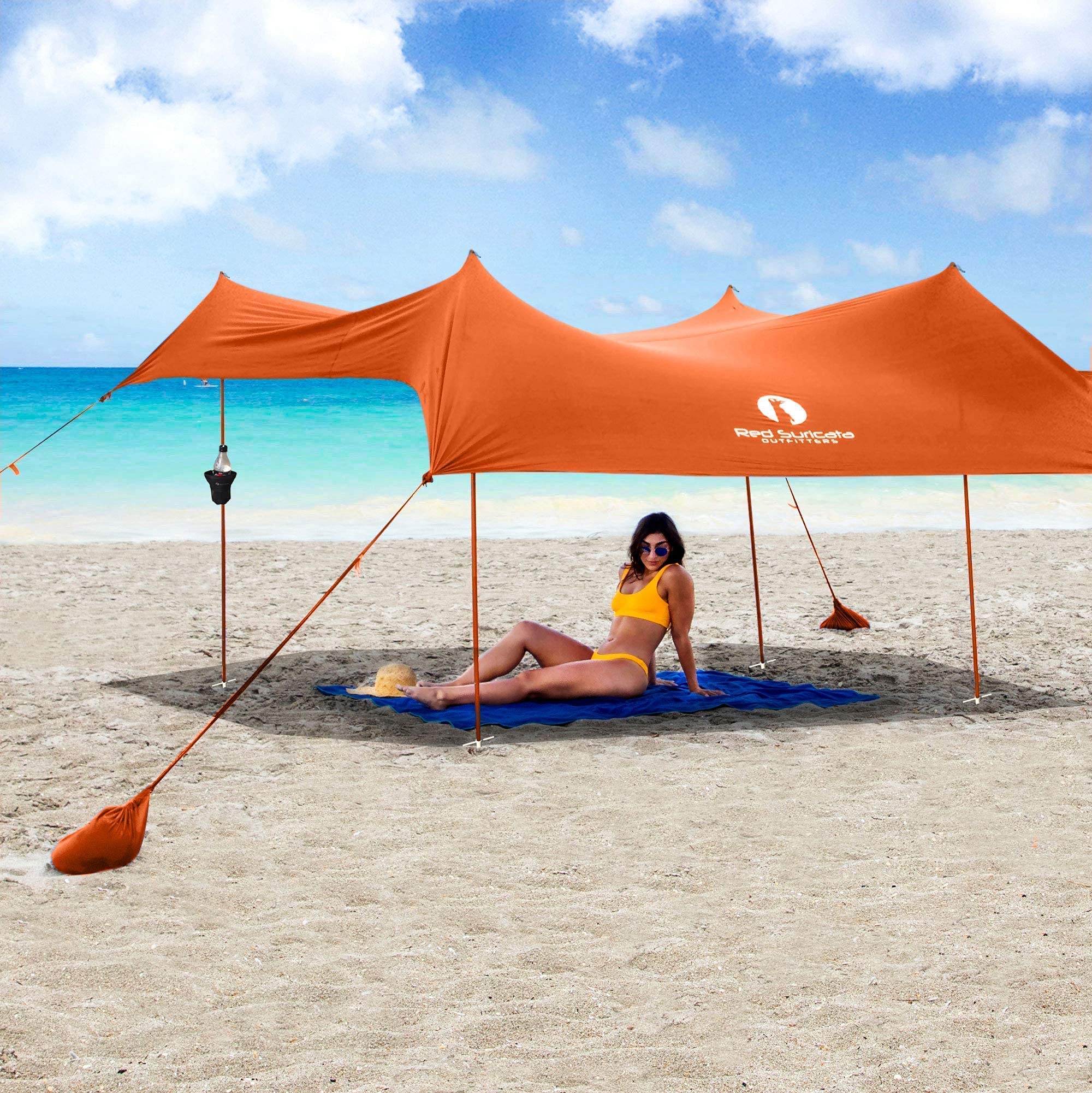 Red Suricata Family Beach Tent & Beach Canopy & 2 Beverage Holders Bundle - UPF50 UV Sun Shade Shelter (Medium, Orange)