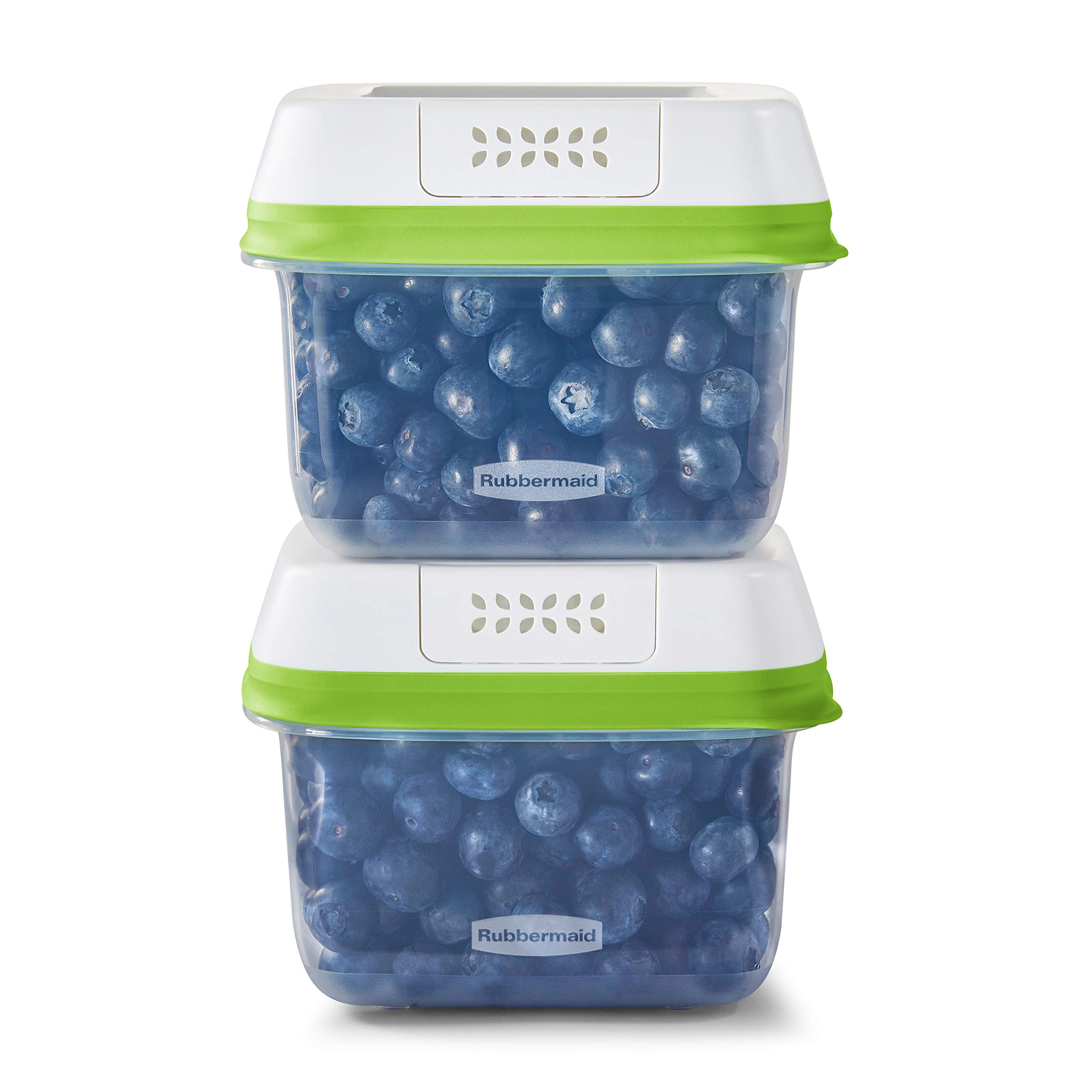 Rubbermaid 2114738 FreshWorks Saver, Medium Short Produce Storage Containers, 2-Pack, 4.6 Cup, Clear