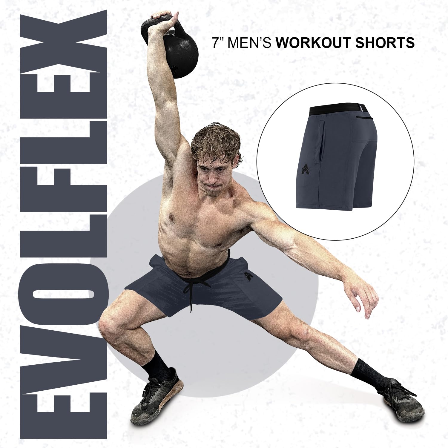 Anthem Athletics Evolflex 7 Inch Men's Workout Shorts - 3 Pocket Short for Running, Athletic & Gym Training - Steel Phenom - Large