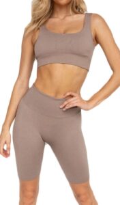 beaufident ribbed workout set for women active 2 pieces seamless yoga shorts with support paded sports top moss brown