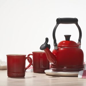 Le Creuset Enamel On Steel Demi Kettle & Stoneware Set of 2 Mugs, 1.25 qt. Kettle & (2) 14 oz. Mugs, Cerise