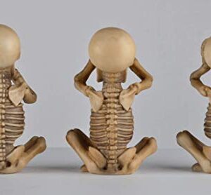 JORAE Skeletons Statue Hear See Speak No Evil Baby Halloween Figurines Home Decorative, Set of Three, 4.8 Inches, Ivory Yellow Polyresin