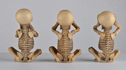 JORAE Skeletons Statue Hear See Speak No Evil Baby Halloween Figurines Home Decorative, Set of Three, 4.8 Inches, Ivory Yellow Polyresin