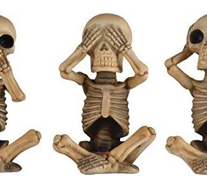 JORAE Skeletons Statue Hear See Speak No Evil Baby Halloween Figurines Home Decorative, Set of Three, 4.8 Inches, Ivory Yellow Polyresin