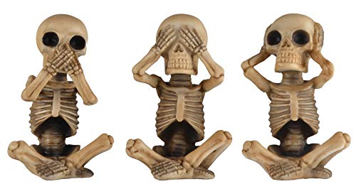 JORAE Skeletons Statue Hear See Speak No Evil Baby Halloween Figurines Home Decorative, Set of Three, 4.8 Inches, Ivory Yellow Polyresin