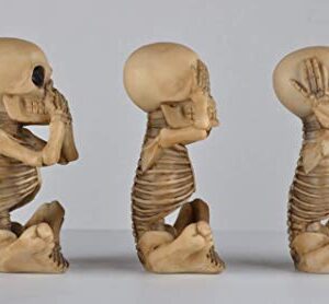 JORAE Skeletons Statue Hear See Speak No Evil Baby Halloween Figurines Home Decorative, Set of Three, 4.8 Inches, Ivory Yellow Polyresin