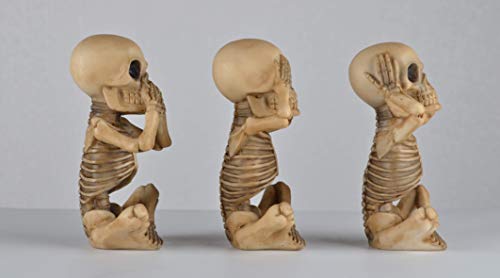 JORAE Skeletons Statue Hear See Speak No Evil Baby Halloween Figurines Home Decorative, Set of Three, 4.8 Inches, Ivory Yellow Polyresin