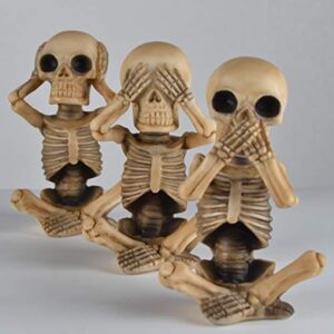 JORAE Skeletons Statue Hear See Speak No Evil Baby Halloween Figurines Home Decorative, Set of Three, 4.8 Inches, Ivory Yellow Polyresin