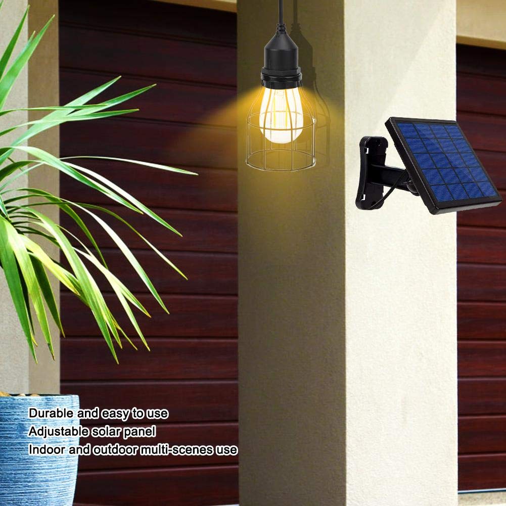 Focket Solar Powered Pendant Light,LED Chandelier E27 Waterproof Outdoor Hanging Shed Light Black Mini Pendant Lamp with Changeable Solar Panel for Garden,Garage,Pathway,Yard,Patio,Lawn,Balcony