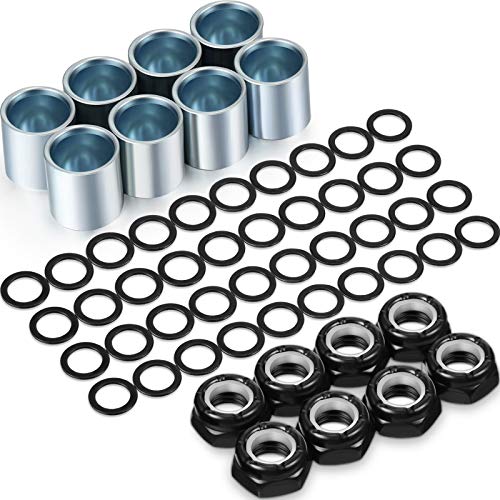 56 Pieces Skateboard Truck Hardware Kit Includes 8 Pieces Spacers, 8 Pieces Axle Nuts and 40 Pieces Speed Rings for Skateboard and Longboard