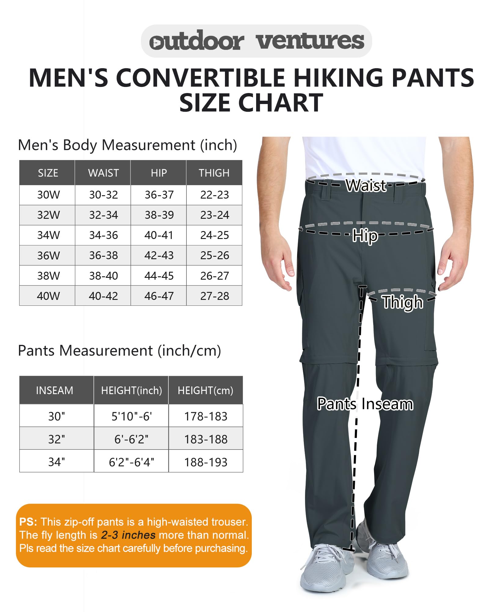 Outdoor Ventures Mens Hiking Pants Lightweight Quick Dry Convertible Pants, Stretch Zip-Off Cargo Pants for Travel Fishing Gery